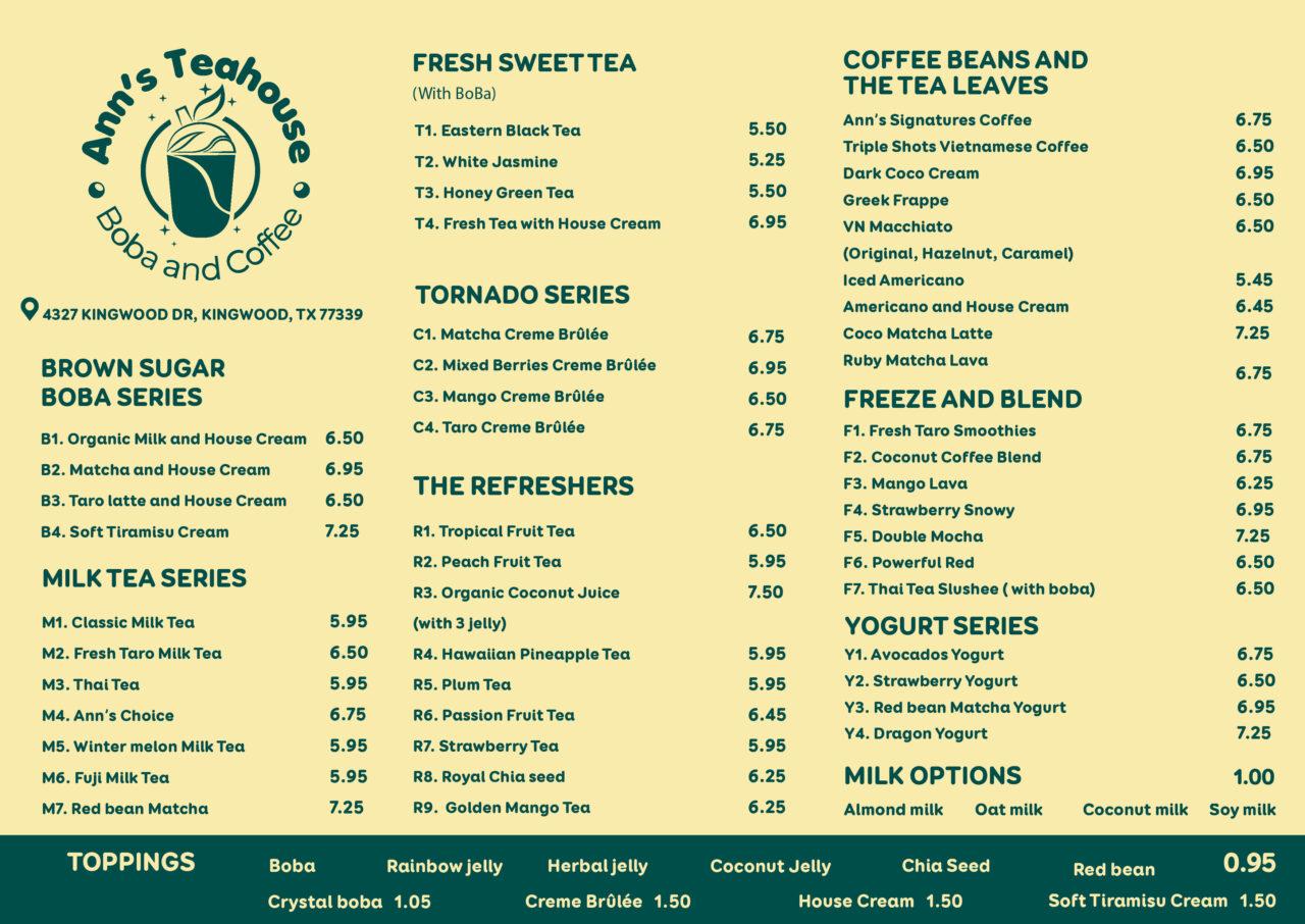 Ann Tea House | Menu