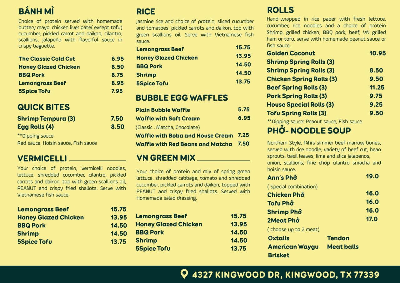 Ann Tea House | Menu